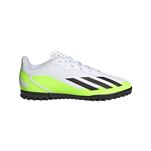 adidas X Crazyfast.4 Turf Sneaker, White/Core Black/Lucid Lemon, 5 US Unisex Big Kid