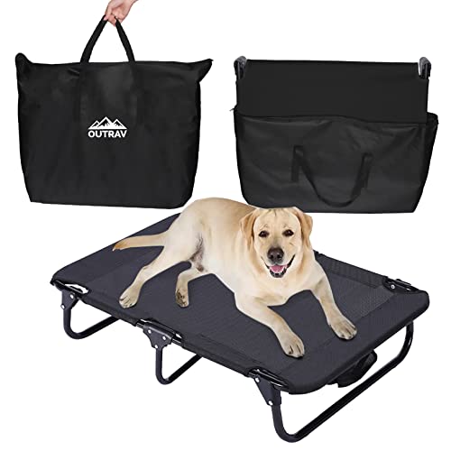 Elevated Dog Cot with Steel Frame – Foldable Raised Play & Rest Bed for Dogs & Cats – Heavy Duty Strong Material Dog Bed, No Assembly Required Large (42" x 24" x 8")