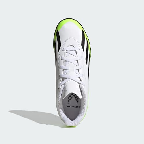 adidas X Crazyfast.4 Turf Sneaker, White/Core Black/Lucid Lemon, 5 US Unisex Big Kid