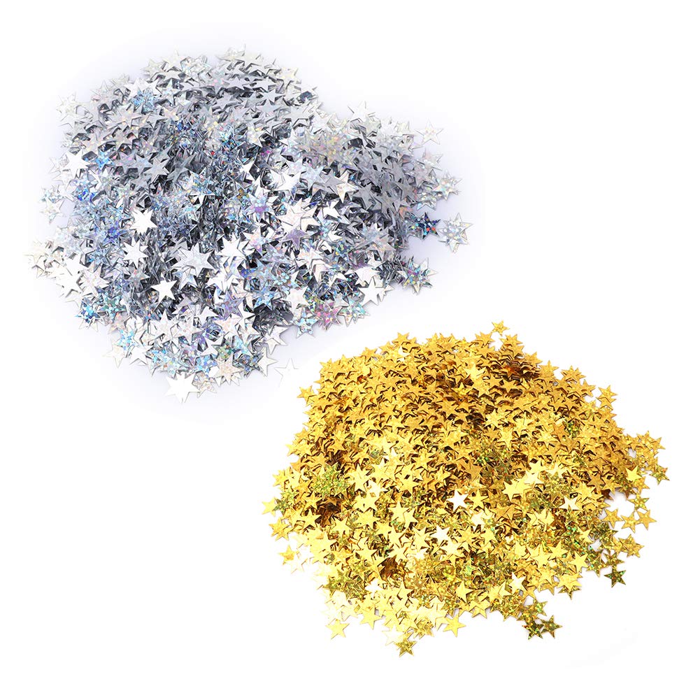 Star Confetti Sprinkles Table Confetti Glitter Confetti Silver Metallic Confetti Gold Confetti for Christmas Wedding Birthday Decoration 60g(silver)