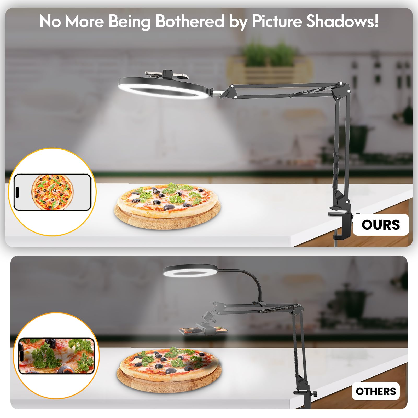 Overhead Camera Mount with Selfie Ring Light and Phone Holder, 10" LED Ring Light for Desk with Stand and Remote for iPhone,Phone Tripod with Light for Video Recording Vlog TikTok Live Stream Cooking