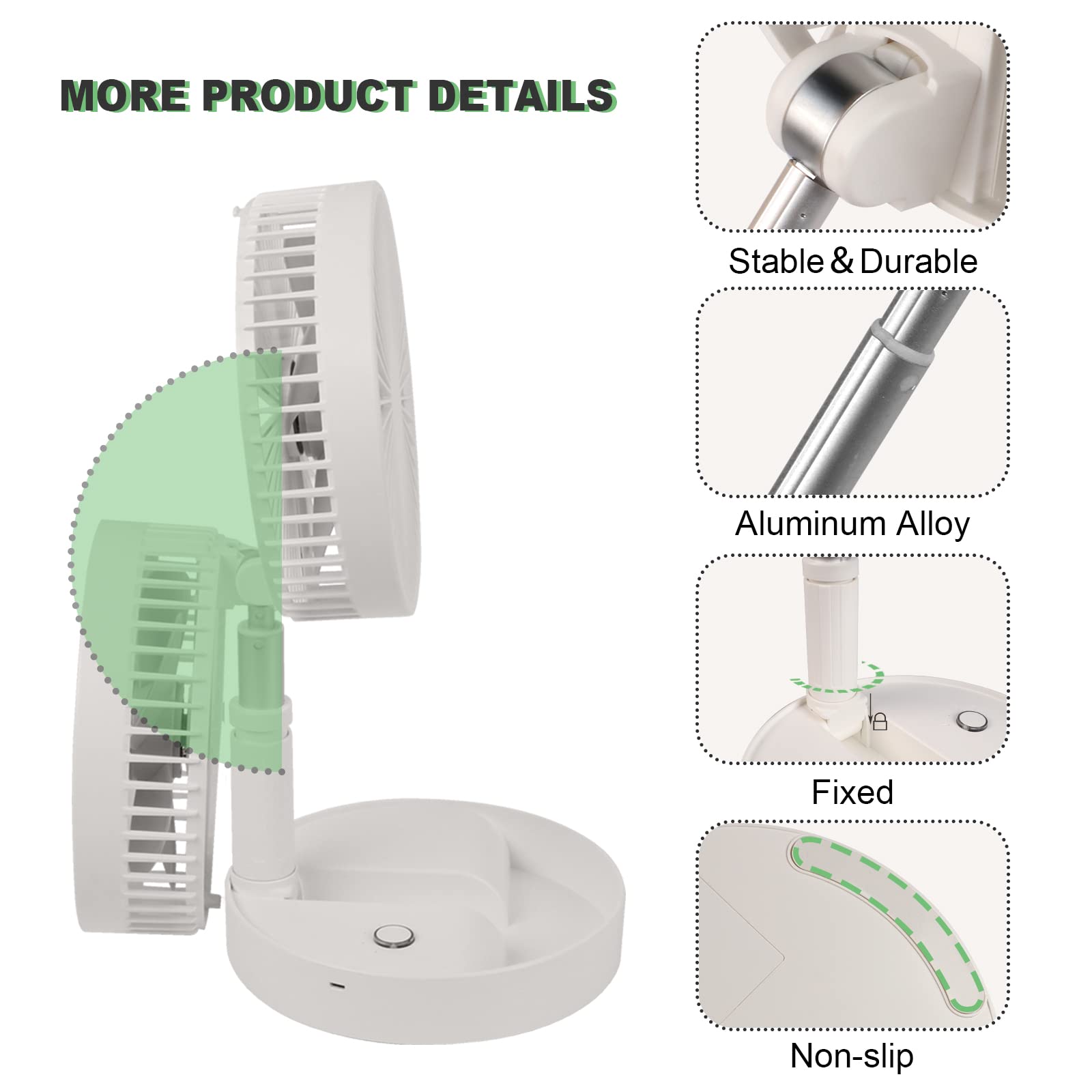 BIGTREE Portable Standing Fan with Remote Controller,8 inch USB Desk Fan,Adjustable Height,Quiet Foldable Floor Fan,Telescopic Pedestal Fans for Personal Bedroom Office Fishing Camping (WHITE)
