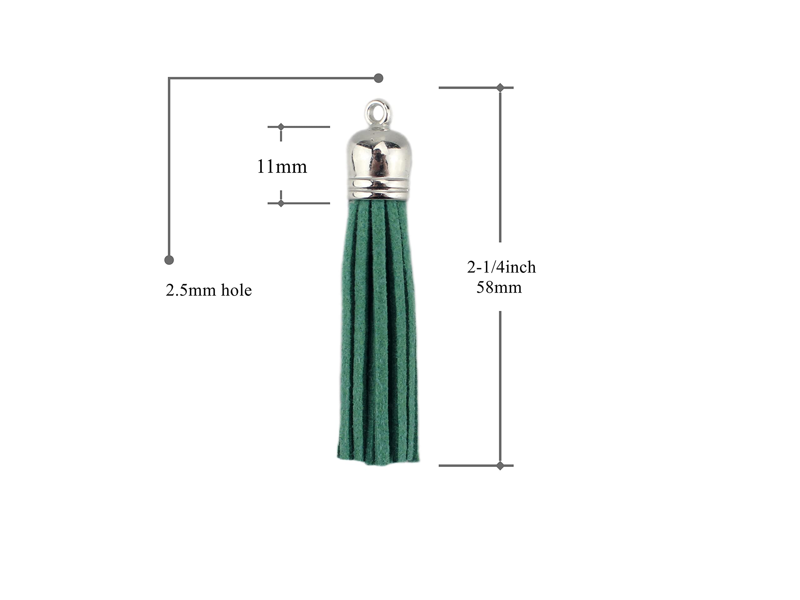 30 Silver CCB 2-1/4 Inch Faux Suede Tassel Charm Keychain Cellphone Straps Z58 (Green Tassel)