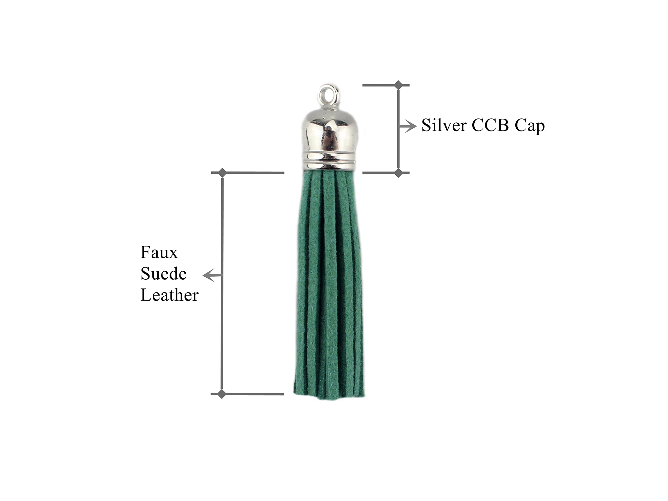 30 Silver CCB 2-1/4 Inch Faux Suede Tassel Charm Keychain Cellphone Straps Z58 (Green Tassel)