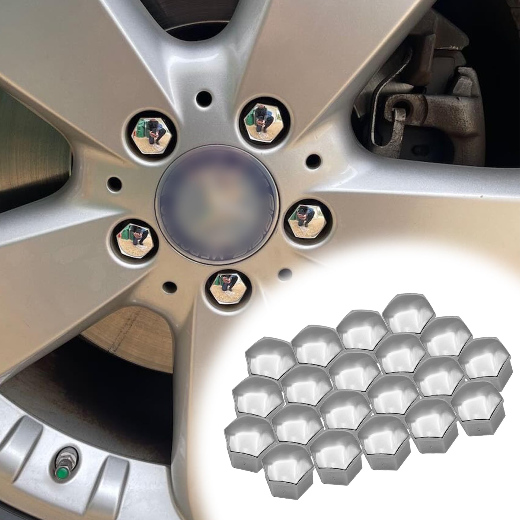 QUICTO 20 Pcs Car Wheel Nut Cap, Automotive Tire Bolt Cap, Universal 17mm, Rustproof Dust Cap, Hexagonal Plastic Tire Bolts with Removal Tool