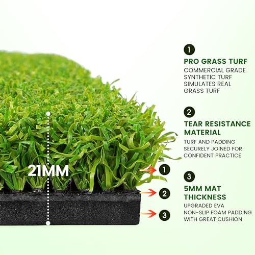 ToVii Golf Hitting Mat, 5x4ft Golf Mat, Golf Turf Practice Mat for Indoor & Outdoor, Golf Matt with 9 Golf Tees 6 Golf Balls 20 Golf Impact Tapes (5'X4' Thickened-24mm Style Includes Golf Ball Tray)