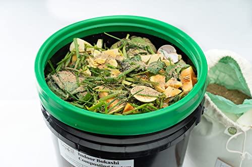Indoor Bokashi Composting System - Kitchen Compost Buckets with A Spout - Air Tight Gamma Seal Lid - Practical Way to Collect All Your Organic Waste - 5lbs of Kashi Blend