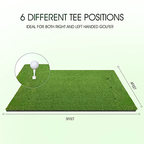 ToVii Golf Hitting Mat, 5x4ft Golf Mat, Golf Turf Practice Mat for Indoor & Outdoor, Golf Matt with 9 Golf Tees 6 Golf Balls 20 Golf Impact Tapes (5'X4' Thickened-24mm Style Includes Golf Ball Tray)