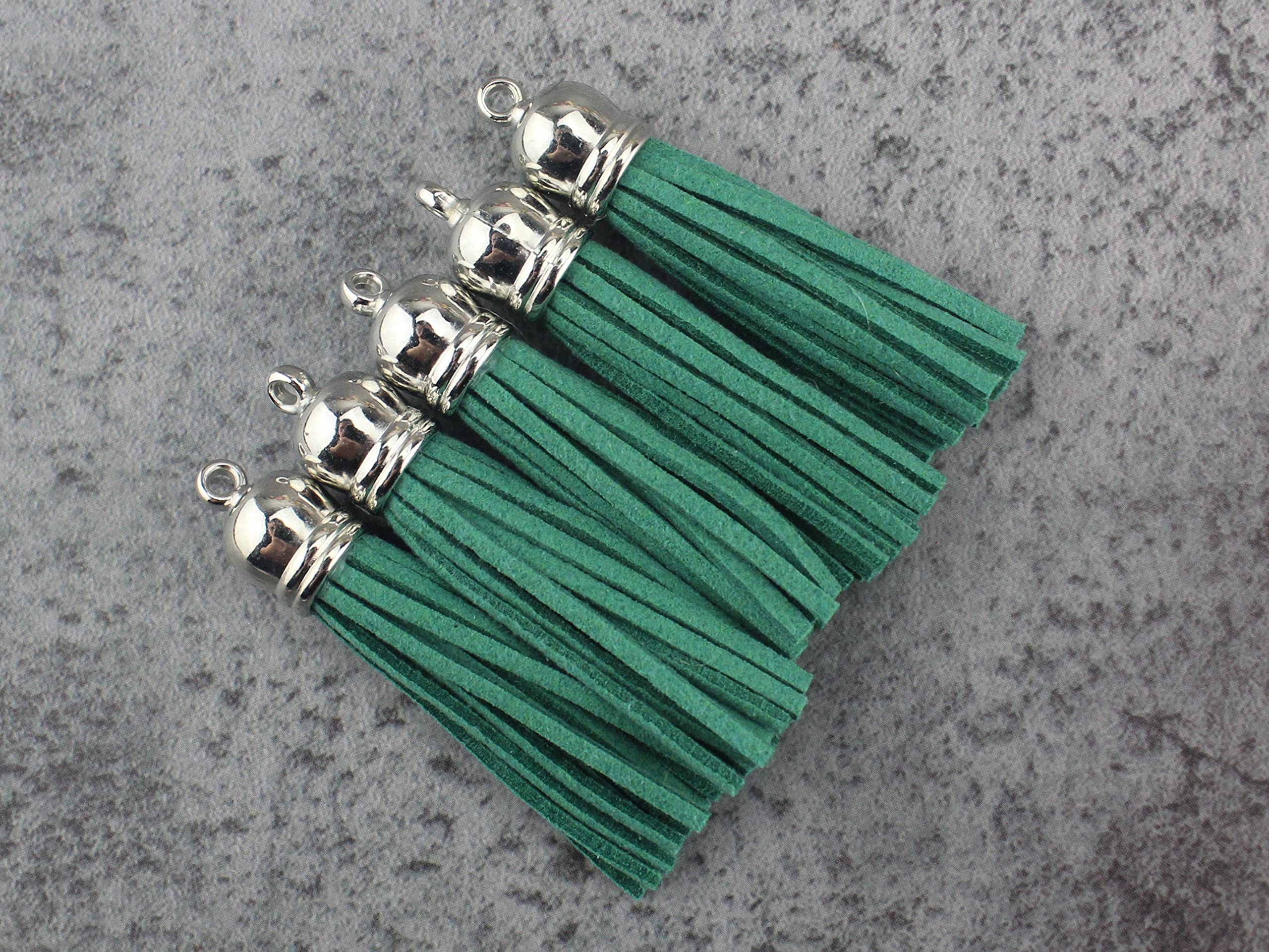30 Silver CCB 2-1/4 Inch Faux Suede Tassel Charm Keychain Cellphone Straps Z58 (Green Tassel)