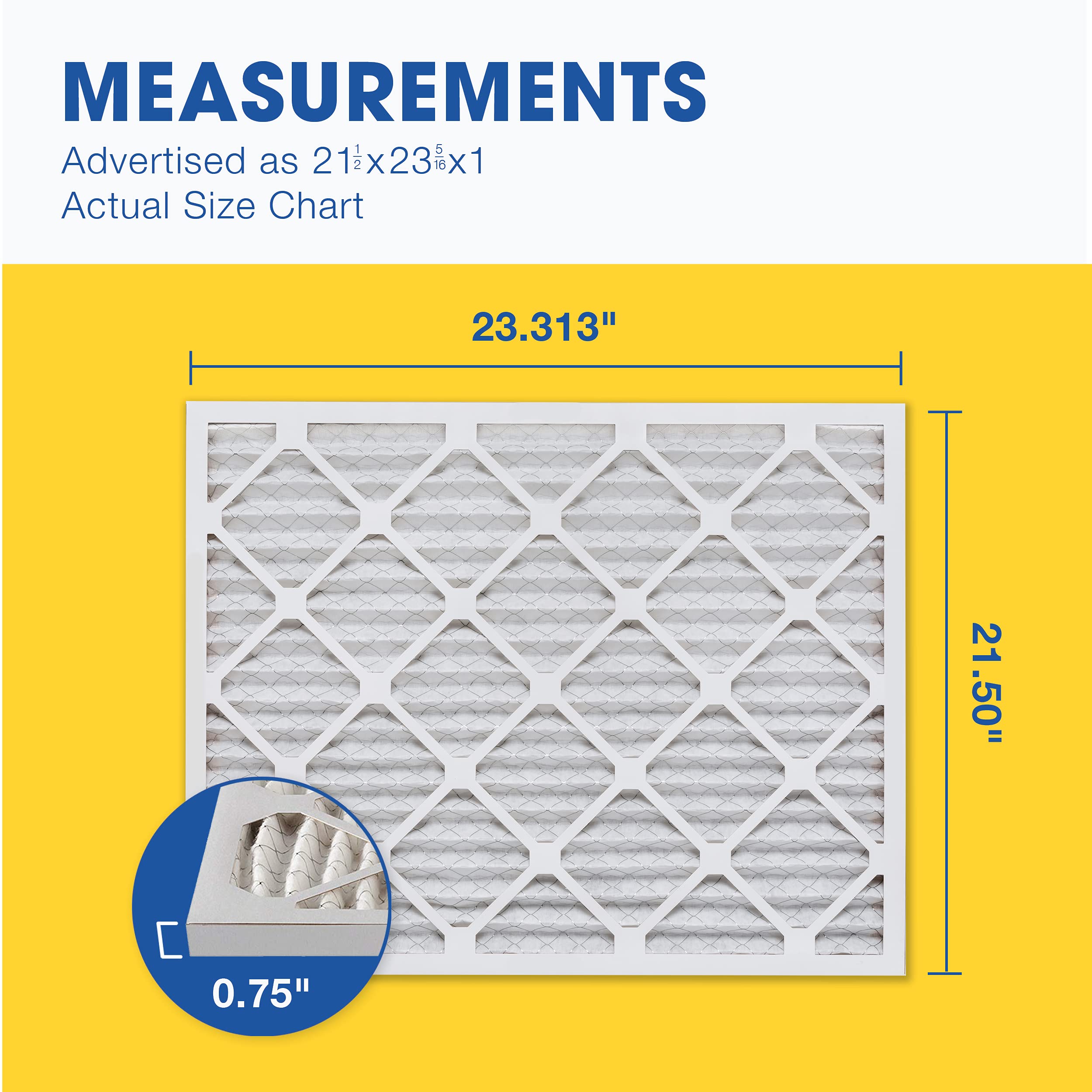 Aerostar 21 1/2x23 5/16x1 MERV 13 Pleated Air Filter, AC Furnace Air Filter, 4 Pack (Actual Size: 21 1/2" x 23 5/16" x 3/4")