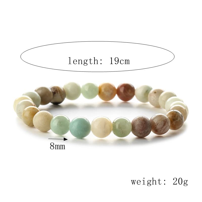 Fiqozev 8Pcs Natural Beads Healing Gemstone Bracelet, 8mm Semi Precious Stone Bracelet for Men Women, Stress Relief Crystal Jewelry