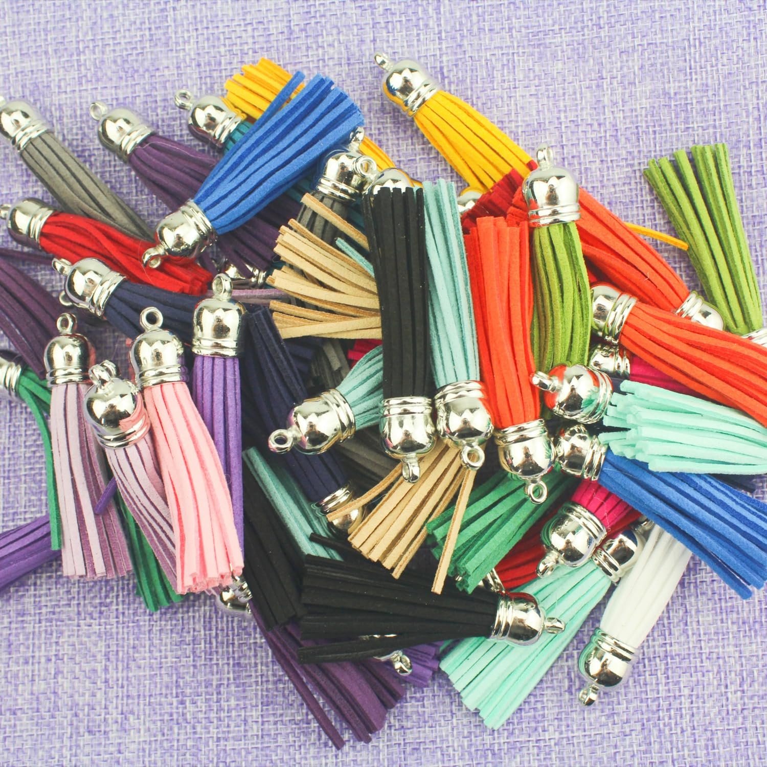 30 Silver CCB 2-1/4 Inch Faux Suede Tassel Charm Keychain Cellphone Straps Z58 (Green Tassel)