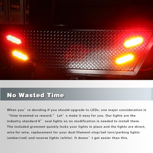 QODOLSI Pack-2 Car Tail Lights, Oval Led Light Bulbs, Brake Lights with Plug, 12V Turn Lights, 7.48" x 3.26" Auto Bulbs Replacement, Universal for Most Cars, Trucks, SUVs, Trailer (Red)
