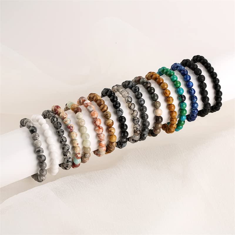 Fiqozev 8Pcs Natural Beads Healing Gemstone Bracelet, 8mm Semi Precious Stone Bracelet for Men Women, Stress Relief Crystal Jewelry