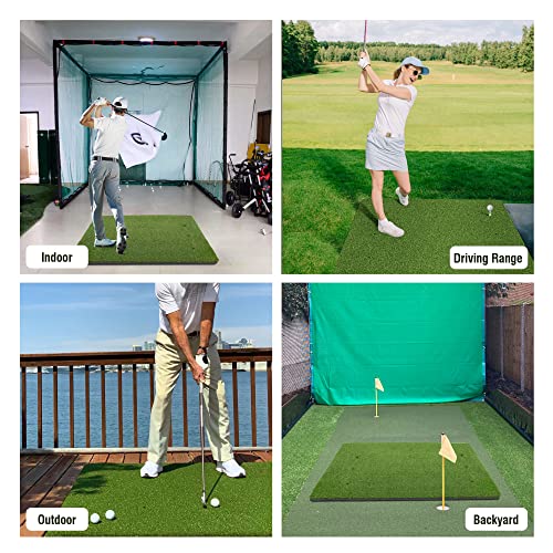 ToVii Golf Hitting Mat, 5x4ft Golf Mat, Golf Turf Practice Mat for Indoor & Outdoor, Golf Matt with 9 Golf Tees 6 Golf Balls 20 Golf Impact Tapes (5'X4' Thickened-24mm Style Includes Golf Ball Tray)