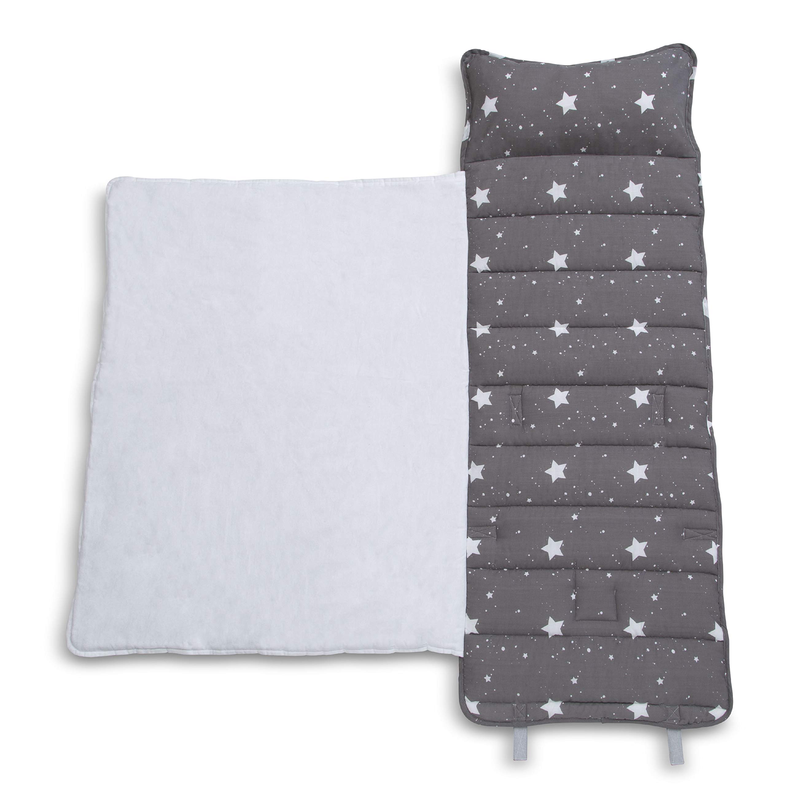 Delta Children Nap Mat with Included Pillow and Blanket for Toddlers and Kids; Features Carry Handle with Strap Closure and Name Tag; Rollup Design is Ideal for Preschool and Daycare, Dusty Skies