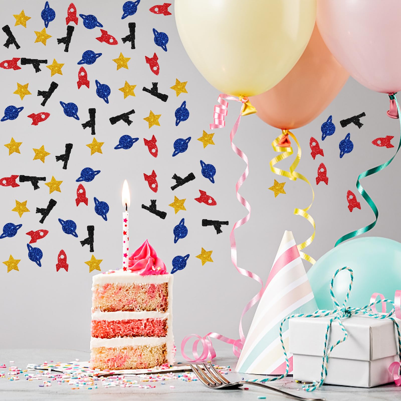 100pcs Outer Space Confetti, Rocket Star Table Confetti for Baby Shower, Sapce Birthday Paper Scatters, Outer Space Galaxy Theme 1st/2nd Birthday Party Table Decoration