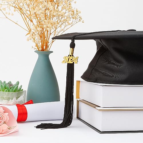 2024 Graduation Tassel, 2024 Tassel Graduation, 2024 Tassel with 2024 Year Gold Date Charms Academic Graduation Cap Tassel 2024 for 2024 Grads, Graduates Graduation Cap Hat Decorations, Black