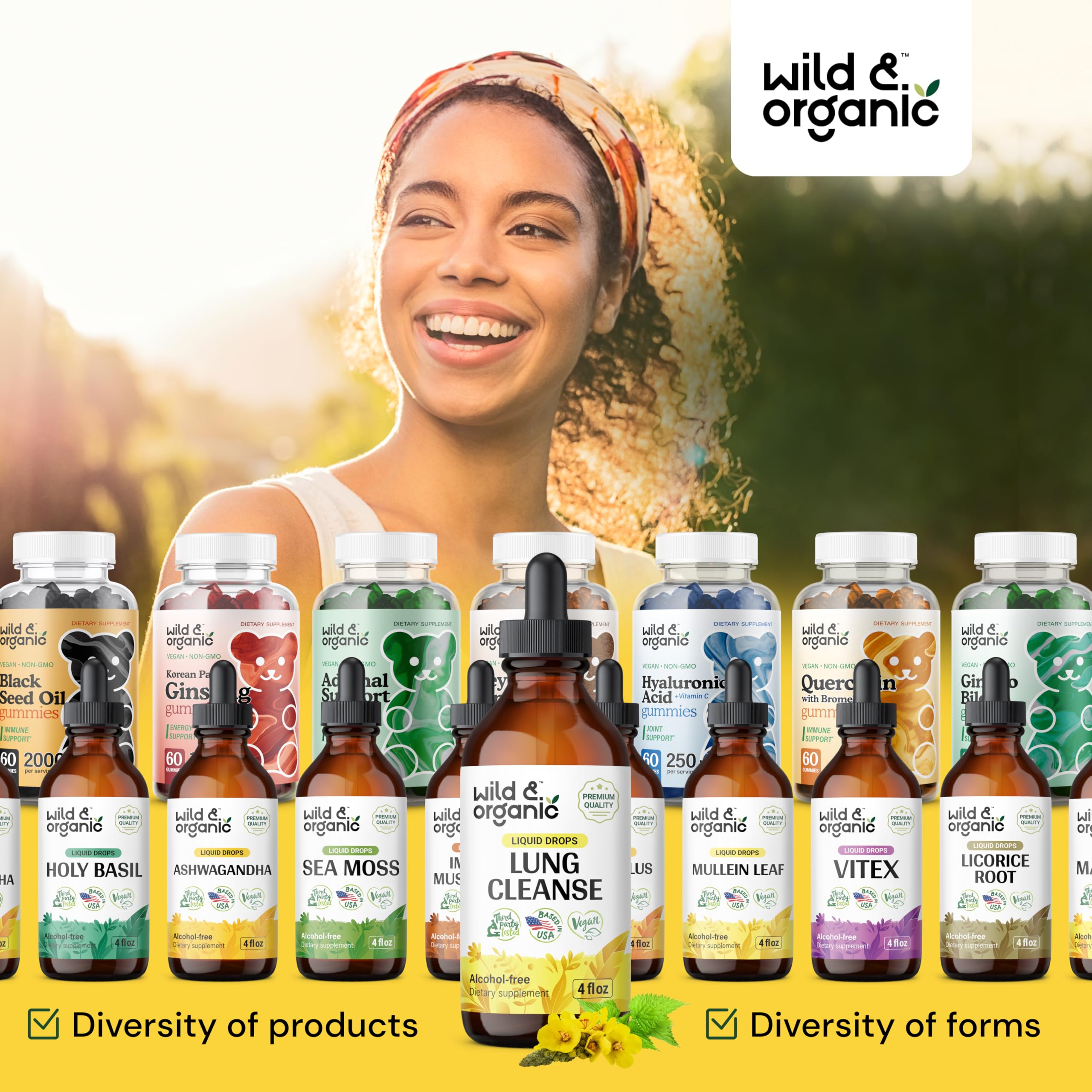 Wild & Organic Lung Cleanse Detox Tincture - Mullein Drops for Lungs - Herbal Mullein Extract Supplement - Vegan, Alcohol-Free Drops - 4 fl oz