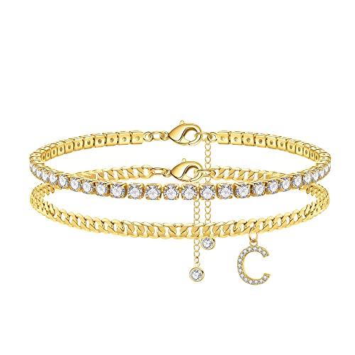 Ankle Bracelets for Women Initial Anklet, Letter Anklet with Initials Cute Summer Anklets Gold Anklets Bracelets for Women Teen Girls Jewelry Gifts, Metal, Cubic Zirconia
