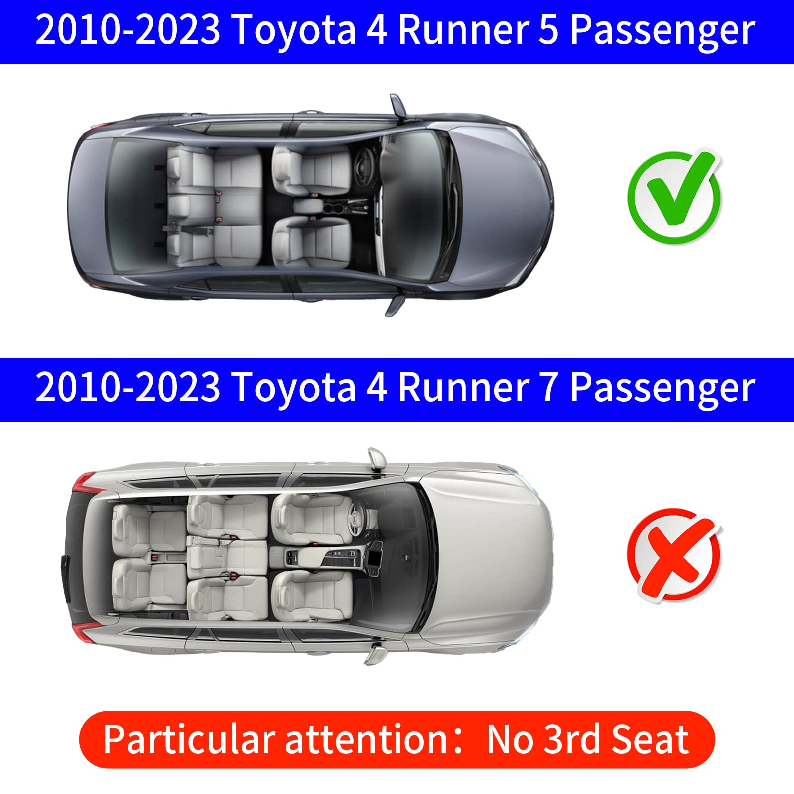 Rongtaod Cargo Mat Compatible with 2010-2024 Toyota 4Runner 5 Seats Trunk Mat Cargo Liner Back Seat Cover Protector 2023 Toyota 4 Runner Accessories (Trunk Mat+Backrest Mats,Fit without Sliding Tray)