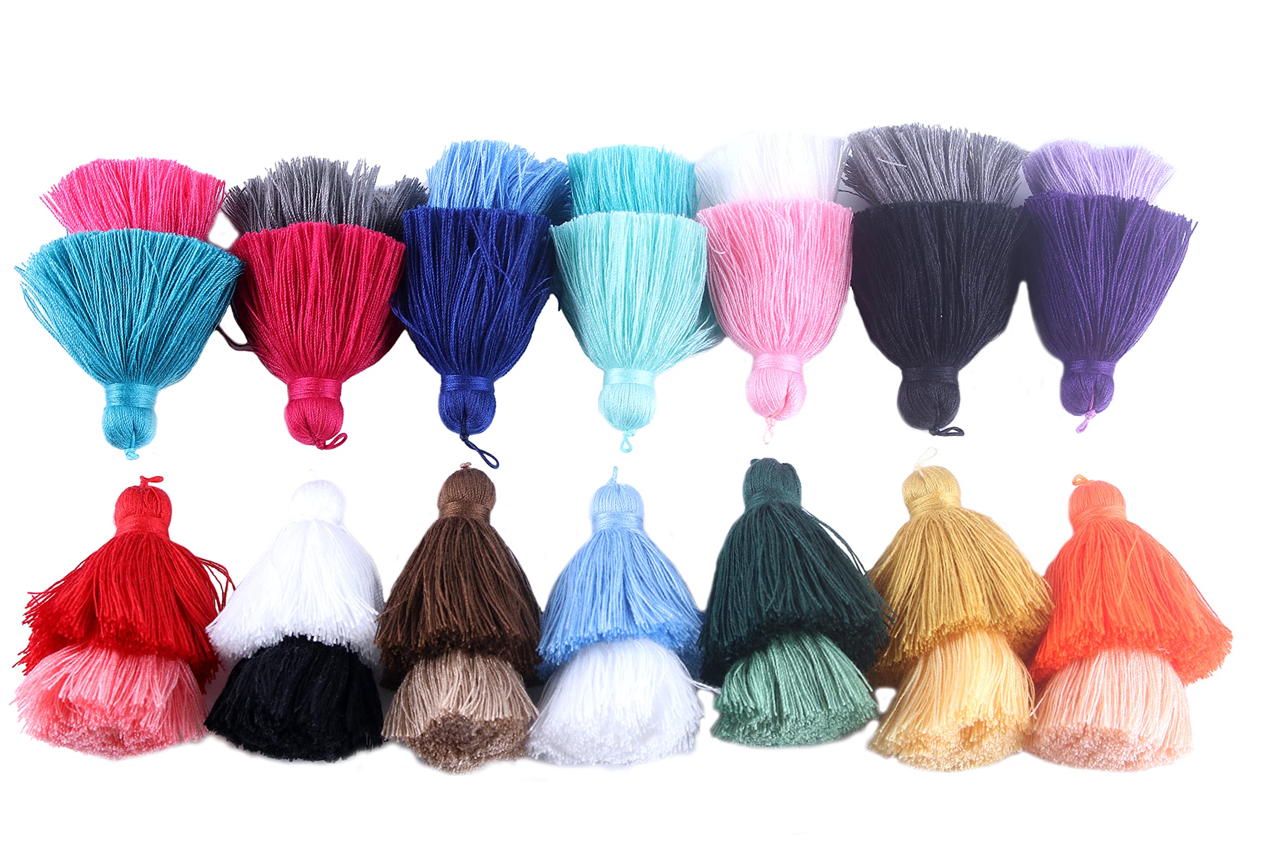 KONMAY 20pcs 3.2'' Mixed Boho Tiered Tassels, 2 Layers Pom Pom LayeredTassels with Loop for Jewelry Making,Bag Decoration, Keychains, Pillows and Crafts