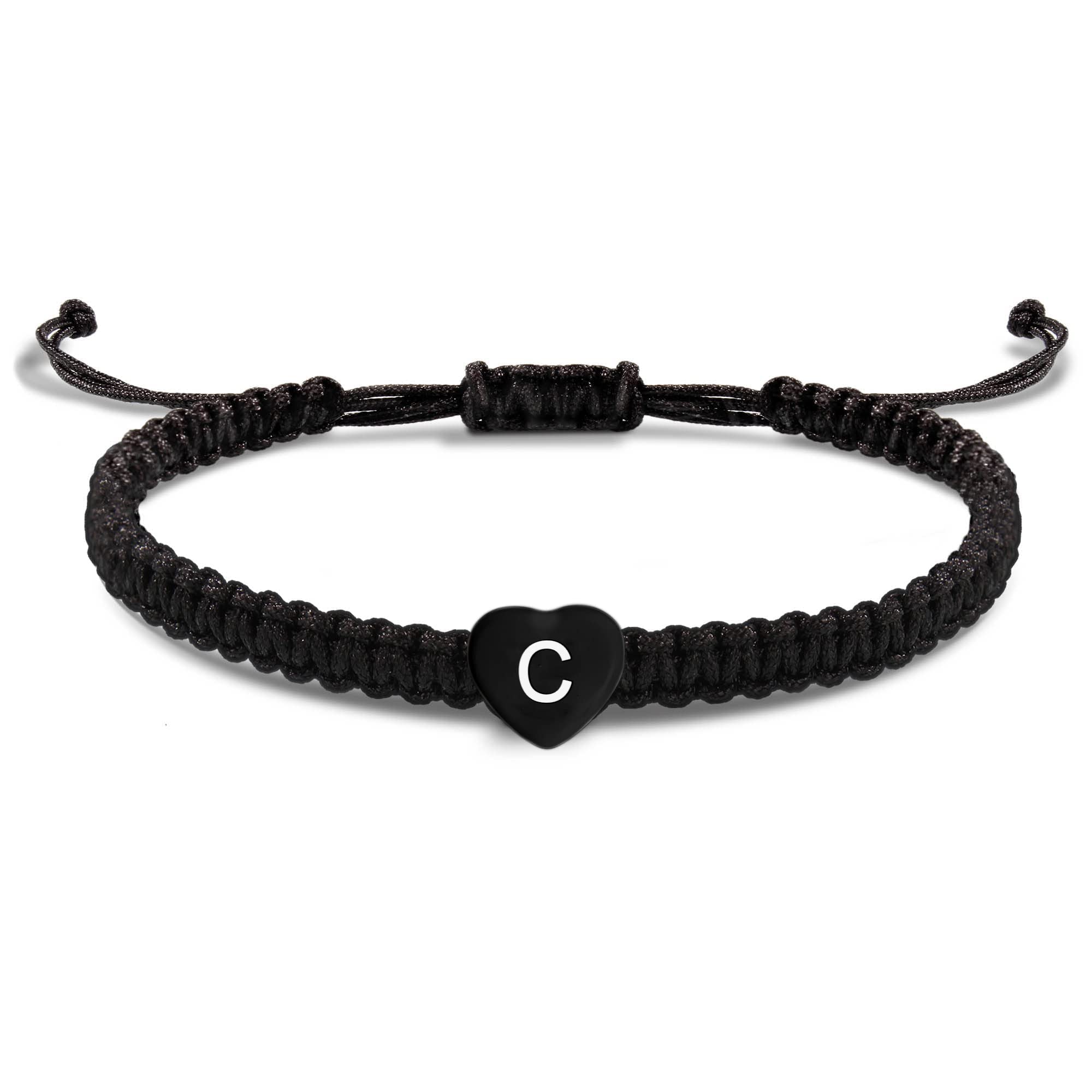 DOLLRINBOY Initial Heart Black String Bracelets for Women Men Handmade Adjustable Letter Rope Braided Bracelet Minimalist Jewelry Matching Couple Bracelets Friendship Bracelet