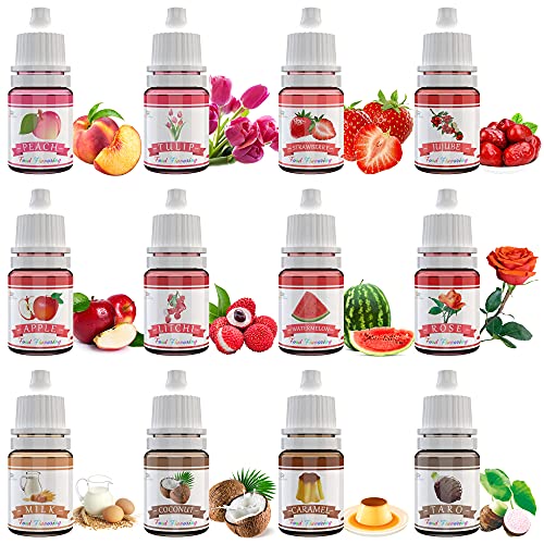 Food Flavoring Oil - 24 Pack Concentrated Flavor Oil for Baking, Cooking, Cosmetics - Liquid Lip Gloss Flavoring Oil Extract for Lip Balm, Drinks, Soap Making - Water & Oil Soluble - .2 Fl Oz Bottles