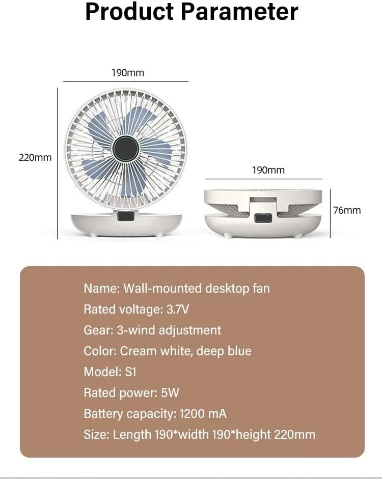 Household Dual-use Kitchen Fan - Portable Powerful Table Fan Wall-mounted Fan, 3 Speed Wind 120° Rotate Desktop Fan, Adjustment Table Fan for Kitchen Home (White (Straight Plug-Not Rechargeable))