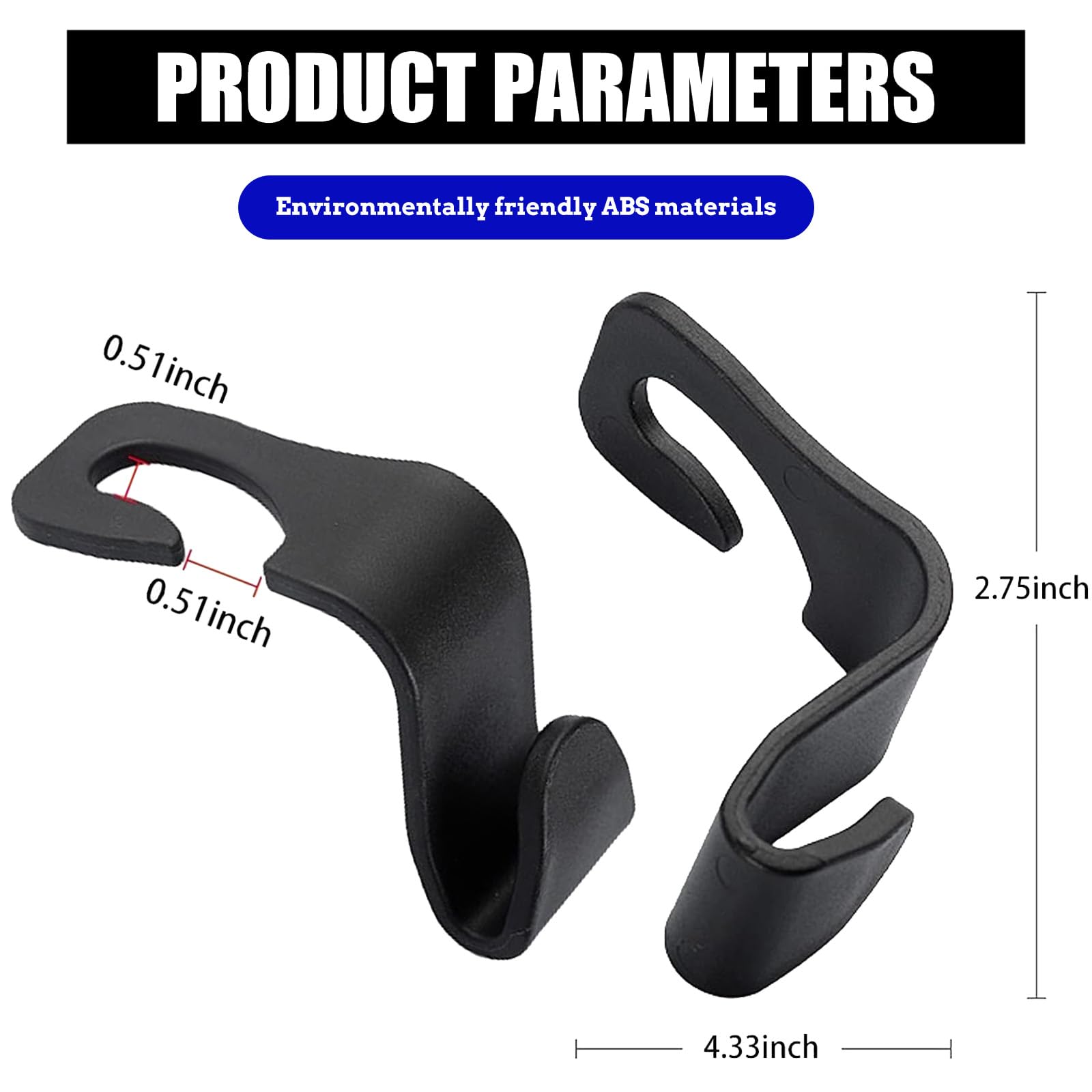 UGSHY 4 PCS Car Seat Headrest Hook, Hanging Hidden Hook to Increase Storage Space, Wallet Umbrella Handbag Rear Seat Organizer Super Load-Bearing S-Shaped Hook, Universal Accessory for Cars (Black)
