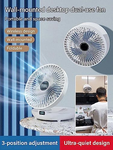 Household Dual-use Kitchen Fan - Portable Powerful Table Fan Wall-mounted Fan, 3 Speed Wind 120° Rotate Desktop Fan, Adjustment Table Fan for Kitchen Home (White (Straight Plug-Not Rechargeable))