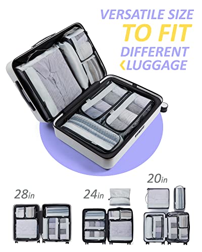 BAGSMART Keep Shape Packing Cubes, 7 Set Packing Cubes for Travel, Lightweight Travel Cubes for Packing, Suitcase Organizer Bags Set for Travel Essentials Grey