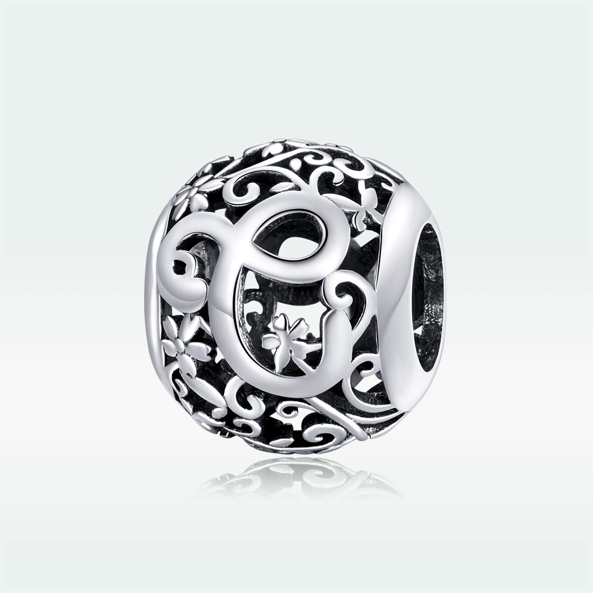 MEETCCY Alphabet Initial Charm Bead 925 Sterling Silver Letter A K M S Charm Letter Charms for Bracelets (Letter C Charms)