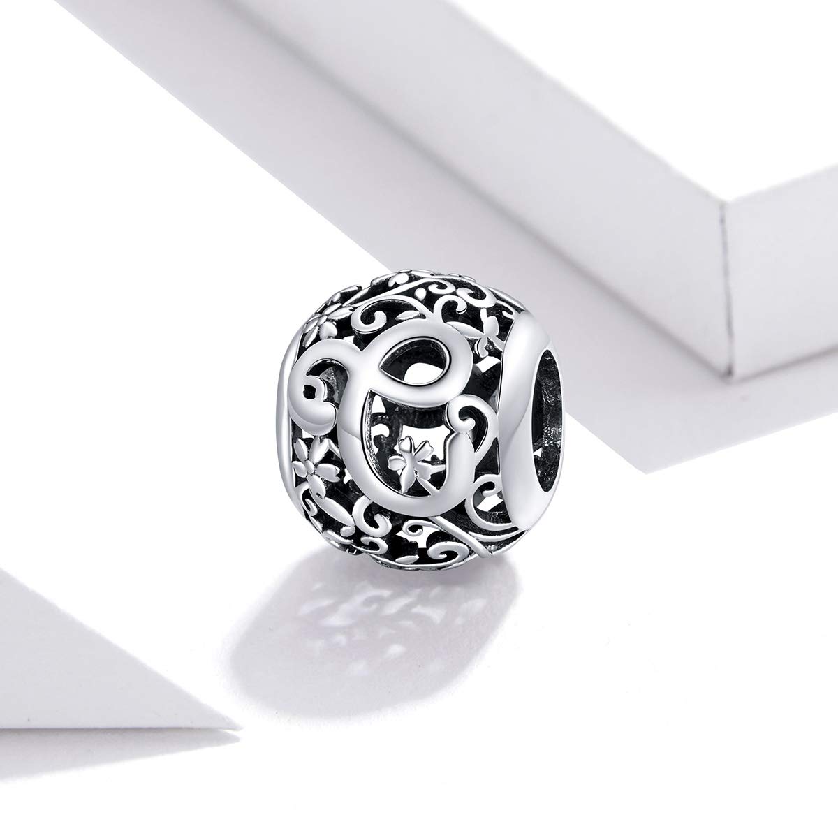 MEETCCY Alphabet Initial Charm Bead 925 Sterling Silver Letter A K M S Charm Letter Charms for Bracelets (Letter C Charms)