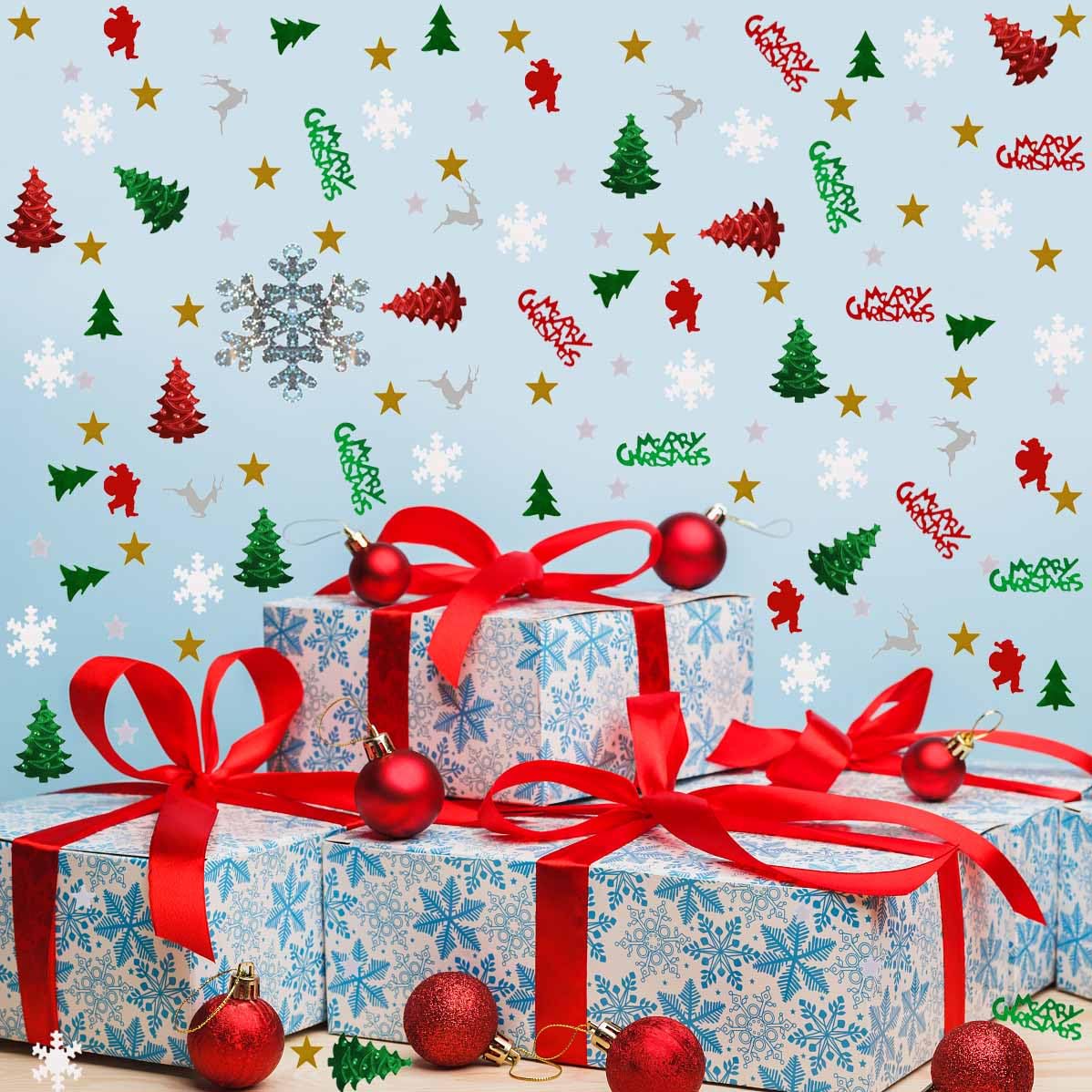 Metallic Foil Christmas Deer & Snowflake Confetti Scatters for Table Decorations - Merry Christmas Party Sets