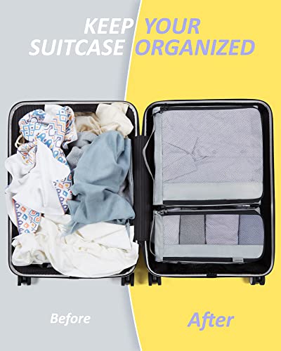 BAGSMART Keep Shape Packing Cubes, 7 Set Packing Cubes for Travel, Lightweight Travel Cubes for Packing, Suitcase Organizer Bags Set for Travel Essentials Grey