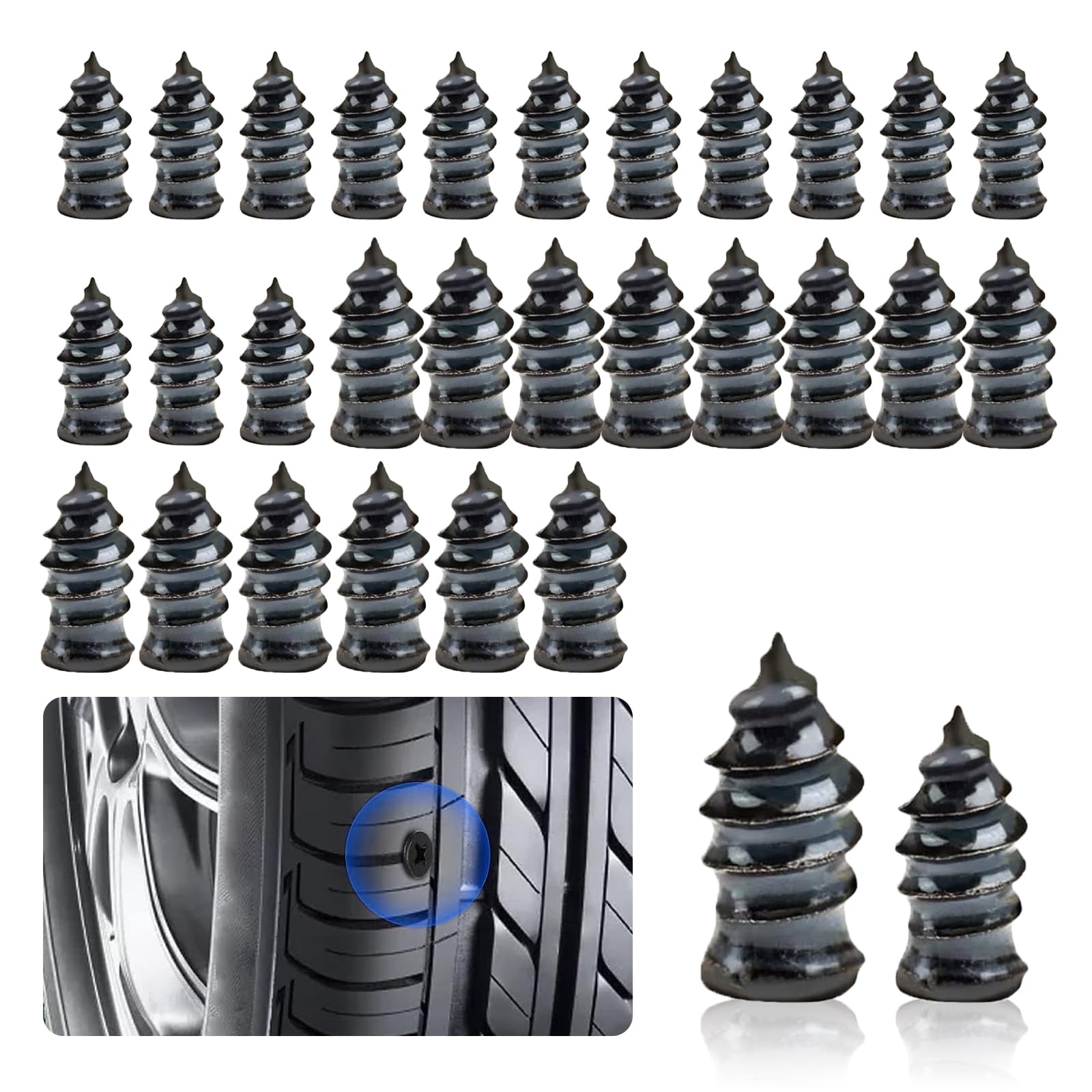QODOLSI 30 PCS Car Tire Repair Rubber Nail for Tire Puncture Repair, Waterproof Vehicle Tire Rapid Repair Tools, Universal Durable Auto Tire Repair Nails for Motorcycle Truck ATV Jeep Tractor (Black)