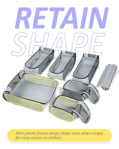 BAGSMART Keep Shape Packing Cubes, 7 Set Packing Cubes for Travel, Lightweight Travel Cubes for Packing, Suitcase Organizer Bags Set for Travel Essentials Grey