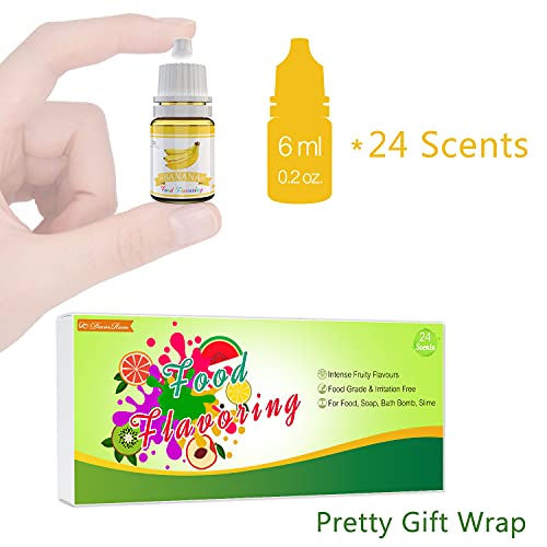 Food Flavoring Oil - 24 Pack Concentrated Flavor Oil for Baking, Cooking, Cosmetics - Liquid Lip Gloss Flavoring Oil Extract for Lip Balm, Drinks, Soap Making - Water & Oil Soluble - .2 Fl Oz Bottles