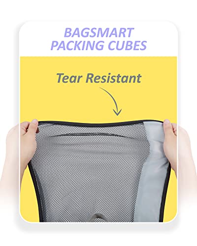 BAGSMART Keep Shape Packing Cubes, 7 Set Packing Cubes for Travel, Lightweight Travel Cubes for Packing, Suitcase Organizer Bags Set for Travel Essentials Grey