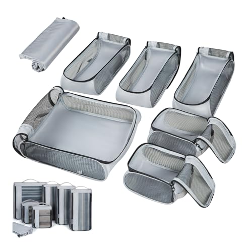BAGSMART Keep Shape Packing Cubes, 7 Set Packing Cubes for Travel, Lightweight Travel Cubes for Packing, Suitcase Organizer Bags Set for Travel Essentials Grey