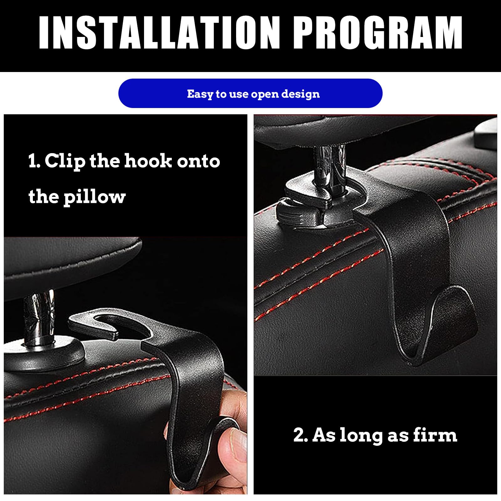 UGSHY 4 PCS Car Seat Headrest Hook, Hanging Hidden Hook to Increase Storage Space, Wallet Umbrella Handbag Rear Seat Organizer Super Load-Bearing S-Shaped Hook, Universal Accessory for Cars (Black)