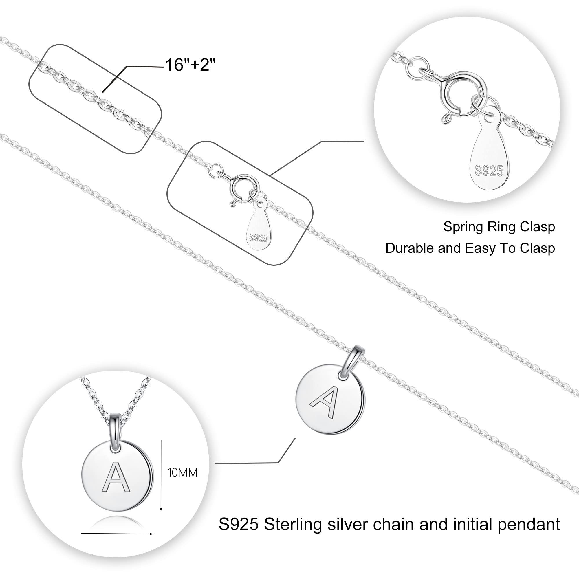 Turandoss S925 Sterling Silver Disc Initial Necklaces for Women, Dainty Hypoallergenic Initial Necklace Disc Letter Pendant S925 Sterling Silver Initial Necklaces for Women Gifts (B)