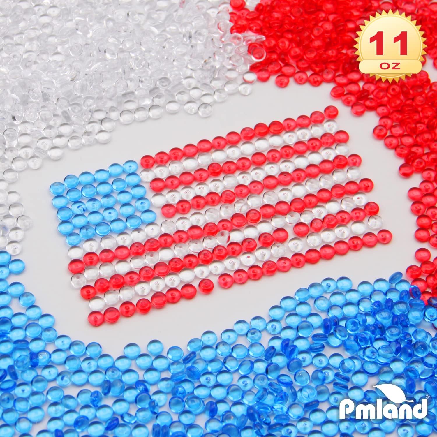 PMLAND Acrylic Mini Flat Marbles, Pebbles, Beads 3500+ Pcs 6 mm in Diameter for Vase Fillers, Brush Holder, Party Table Scatter, Wedding, Decoration, Crafts - Whire Red Blue