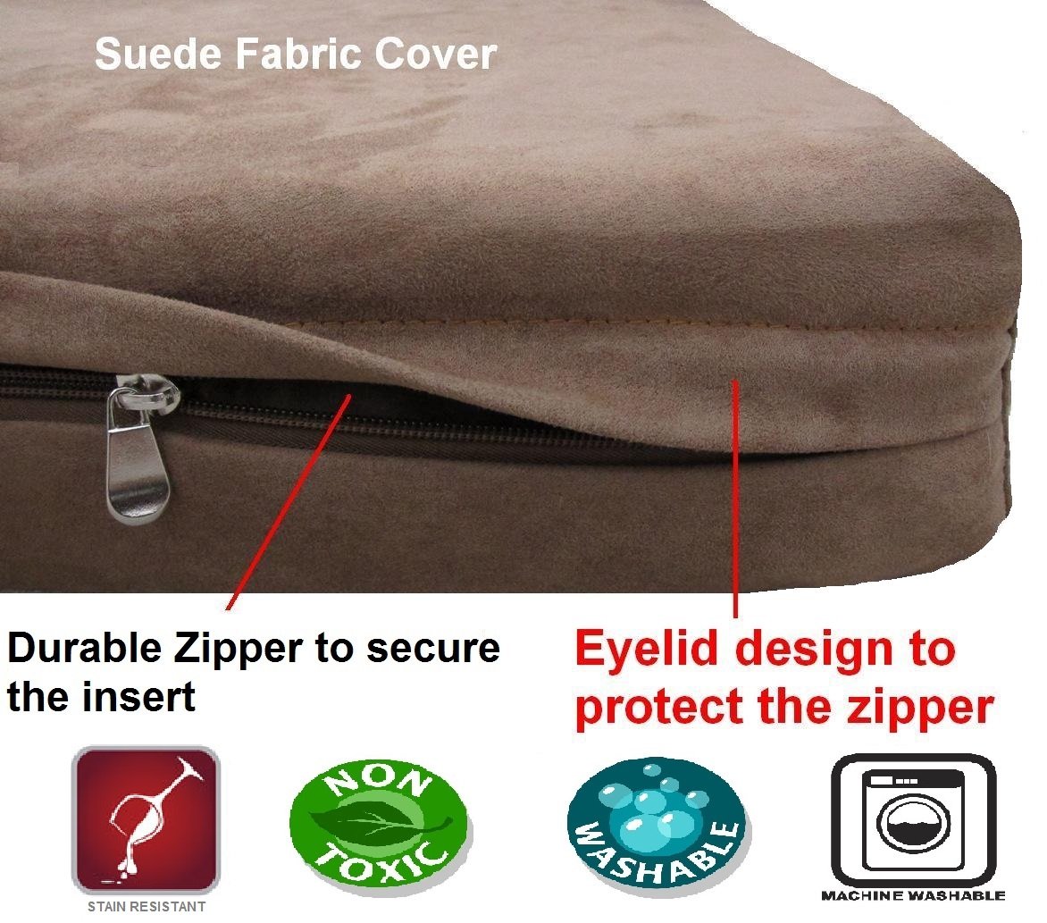 Dogbed4less DIY Pet Bed Pillow Brown Microsuede Duvet Cover and Waterproof Internal case for Dog at 55X37X4 Inch - Covers only