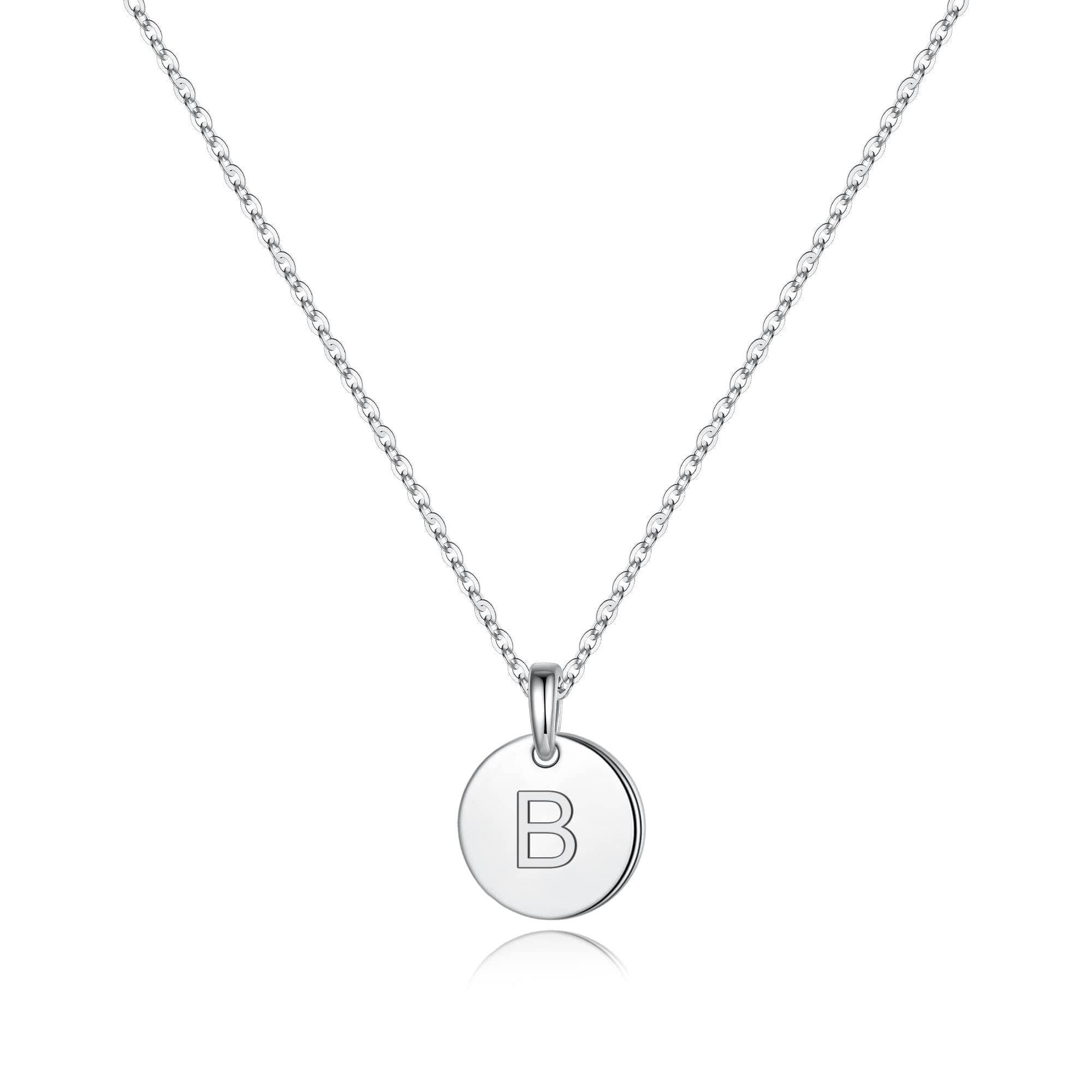 Turandoss S925 Sterling Silver Disc Initial Necklaces for Women, Dainty Hypoallergenic Initial Necklace Disc Letter Pendant S925 Sterling Silver Initial Necklaces for Women Gifts (B)