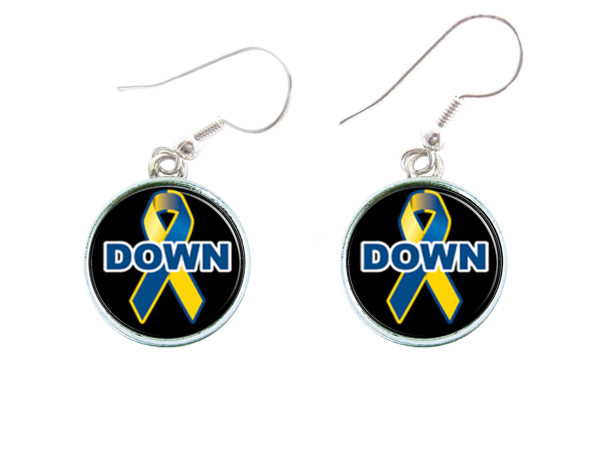 Down Syndrome Awareness Ribbon Silver Wire Hook Earrings Jewelry Gift Fundraiser