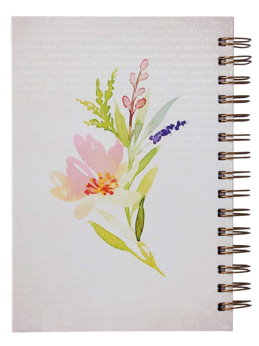 Christian Art Gifts Journal w/Scripture Be Still Watercolor Psalm 46:10 Bible Verse Floral 192 Ruled Pages, Large Hardcover Notebook, Wire Bound