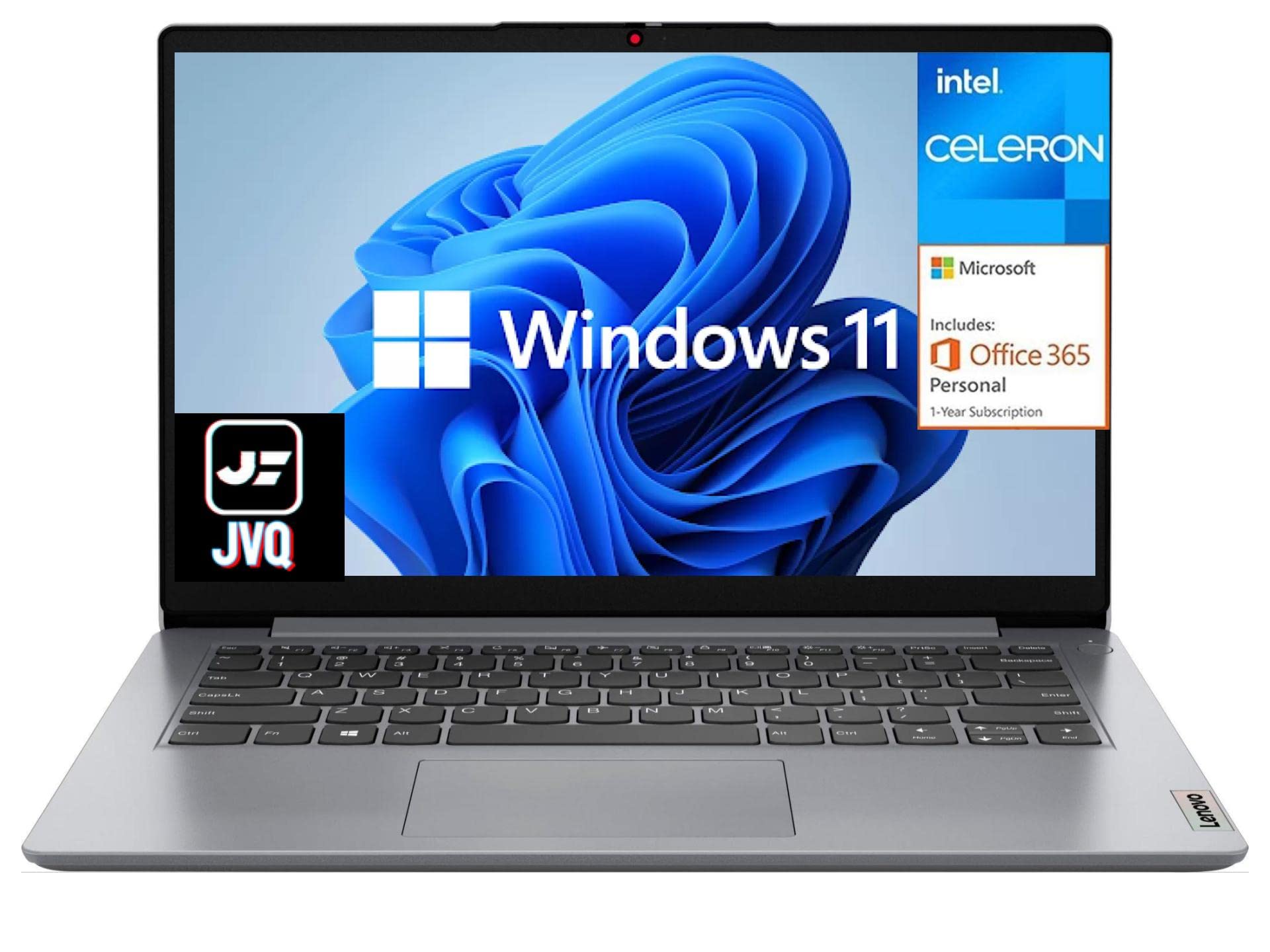 Lenovo Newest IdeaPad 1 Laptop, 14" HD Display, Intel Celeron N4020, 4GB DDR4 RAM, 128GB Space(64GB eMMC+64GB Card), 1-Year Office 365, Webcam, HDMI, WiFi 6, Bluetooth, Windows 11S, Grey, JVQ MP