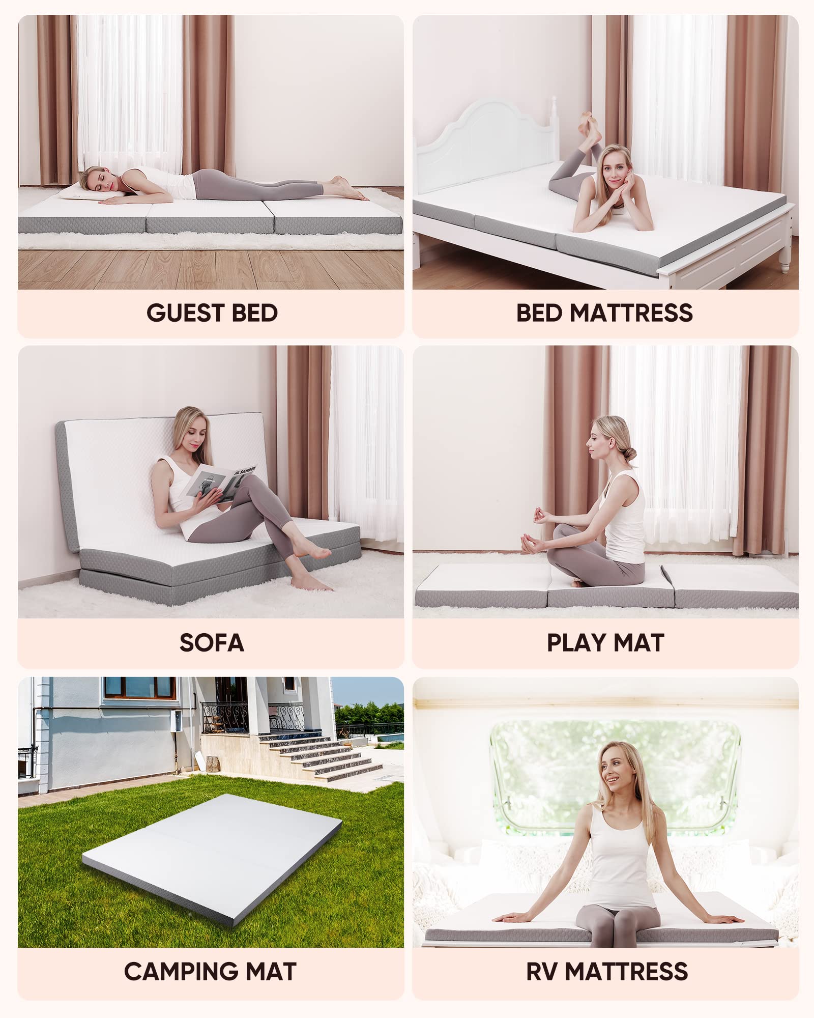 Forias Memory Foam Folding Mattress Full with Storage Bag, 4 Inch Tri-fold Mattress, Breathable Foldable Mattress Topper Portable Mattress for Floor Guest Bed Full Size 75" L x 54" W x 4" H